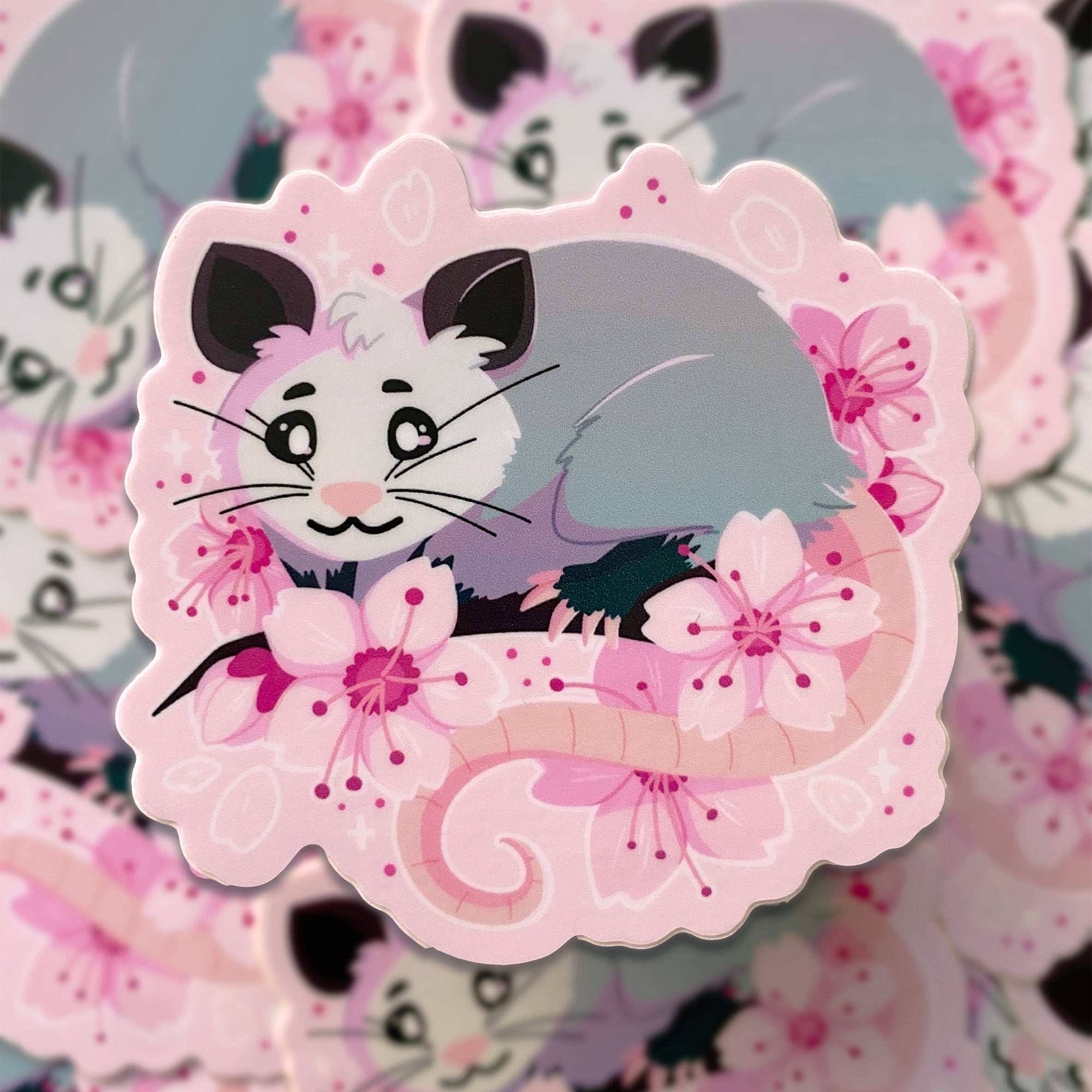 Cherry Blossom Opossum - 3" vinyl sticker – GLITCHBAT